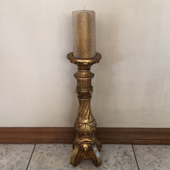 Pottery Barn | Accents | Large Gold Pillar Candle Holder Claw Foot ...